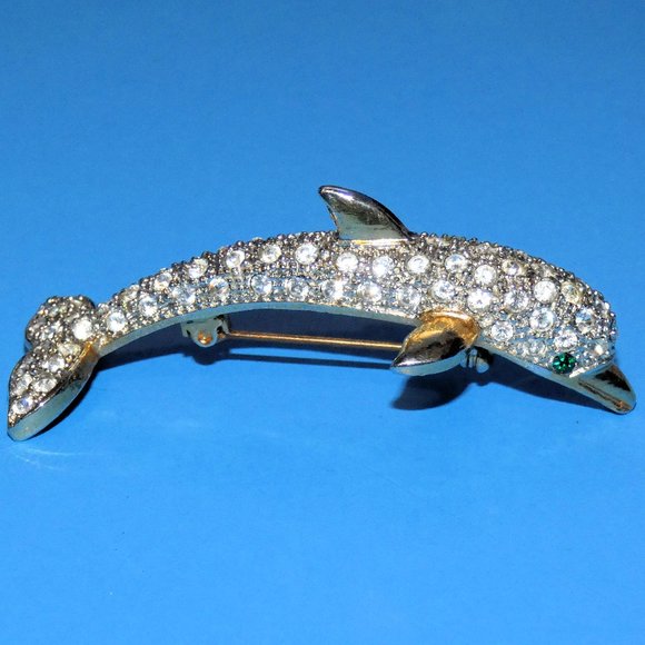 Jewelry | Vintage 3d Dolphin Brooch Pin Rhinestone Coastal Nautical ...